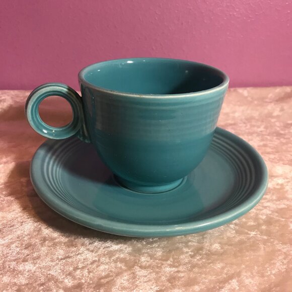 Fiesta | Dining | Vintage Fiestaware Turquoise Cup Saucer Set Guc Retro ...